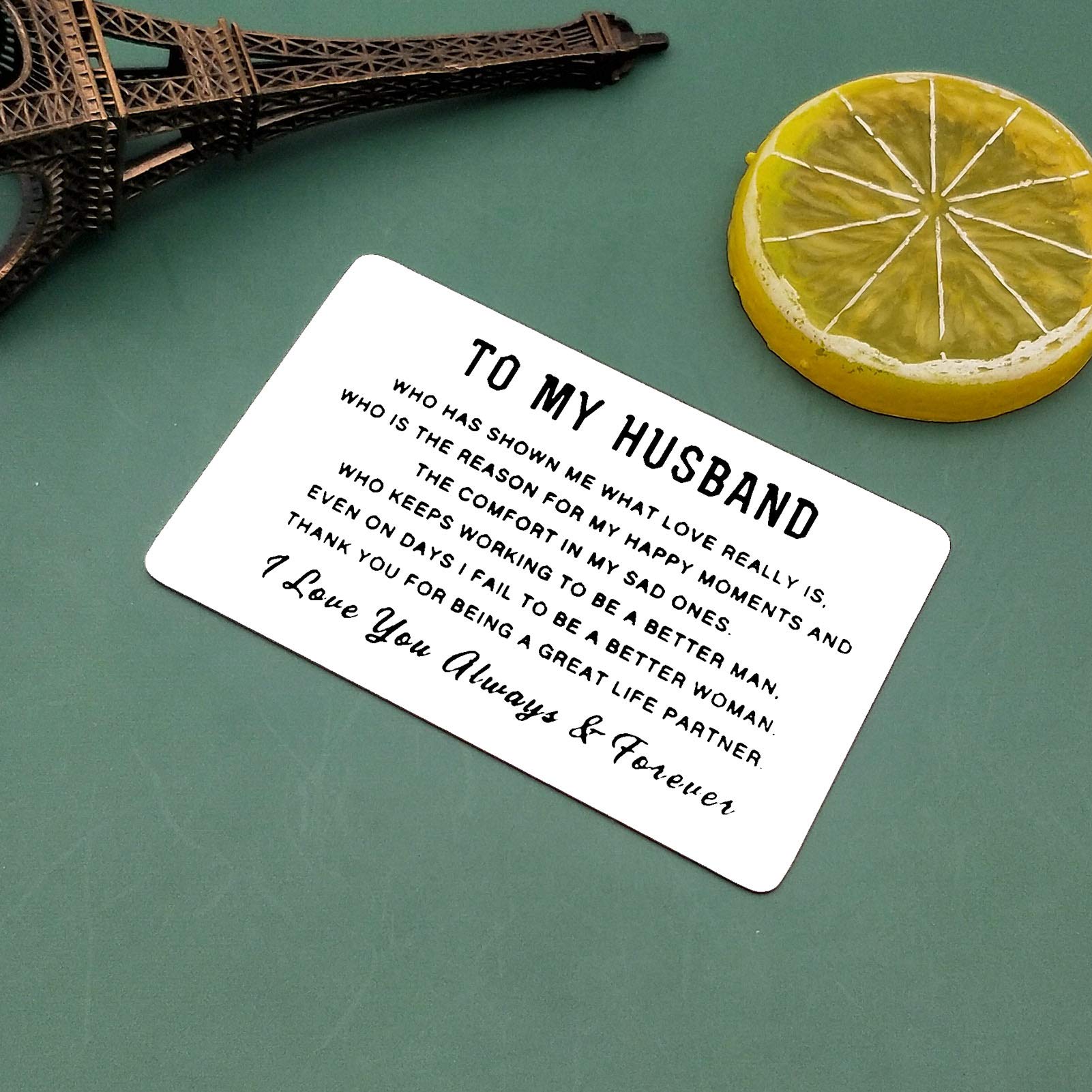 Husband Gift Ideas Metal Wallet Card Inserts for Husband from Wife Unique Mini Love Note for Men Anniversary Birthday Wedding Deployment Gifts for Him, I Love You Gift for Husband
