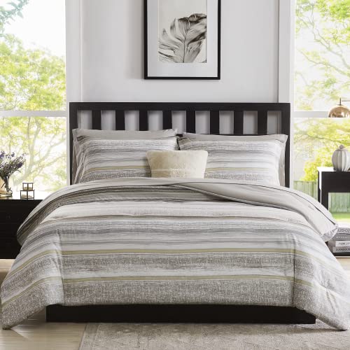 MaiRêve Grey Twin Bed in A Bag, Soft Grey Stripe Minimalist Comforter Set Urban House Design 6 Pieces for Boys Girls or Dorm Bedding(Mosaic Horizontal Stripes,Twin)