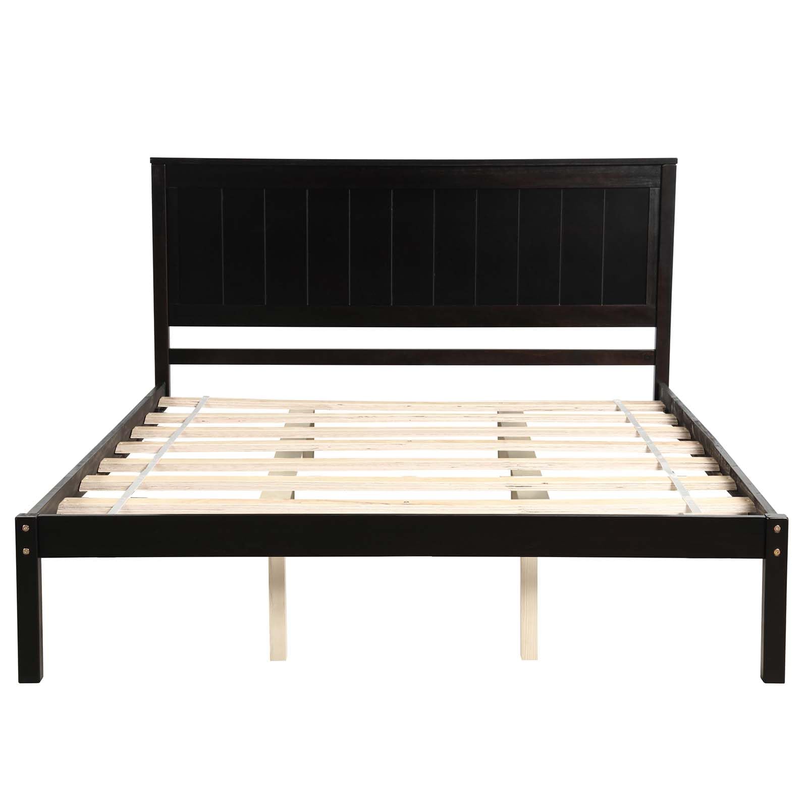Queen Size Bed Frame, Modern Wooden Upholstered Platform Bed with Under Bed Storage & Headboard for Bedroom, No Box Spring Needed/Wood Slat Support, Easy Assembly (Espresso, Queen)