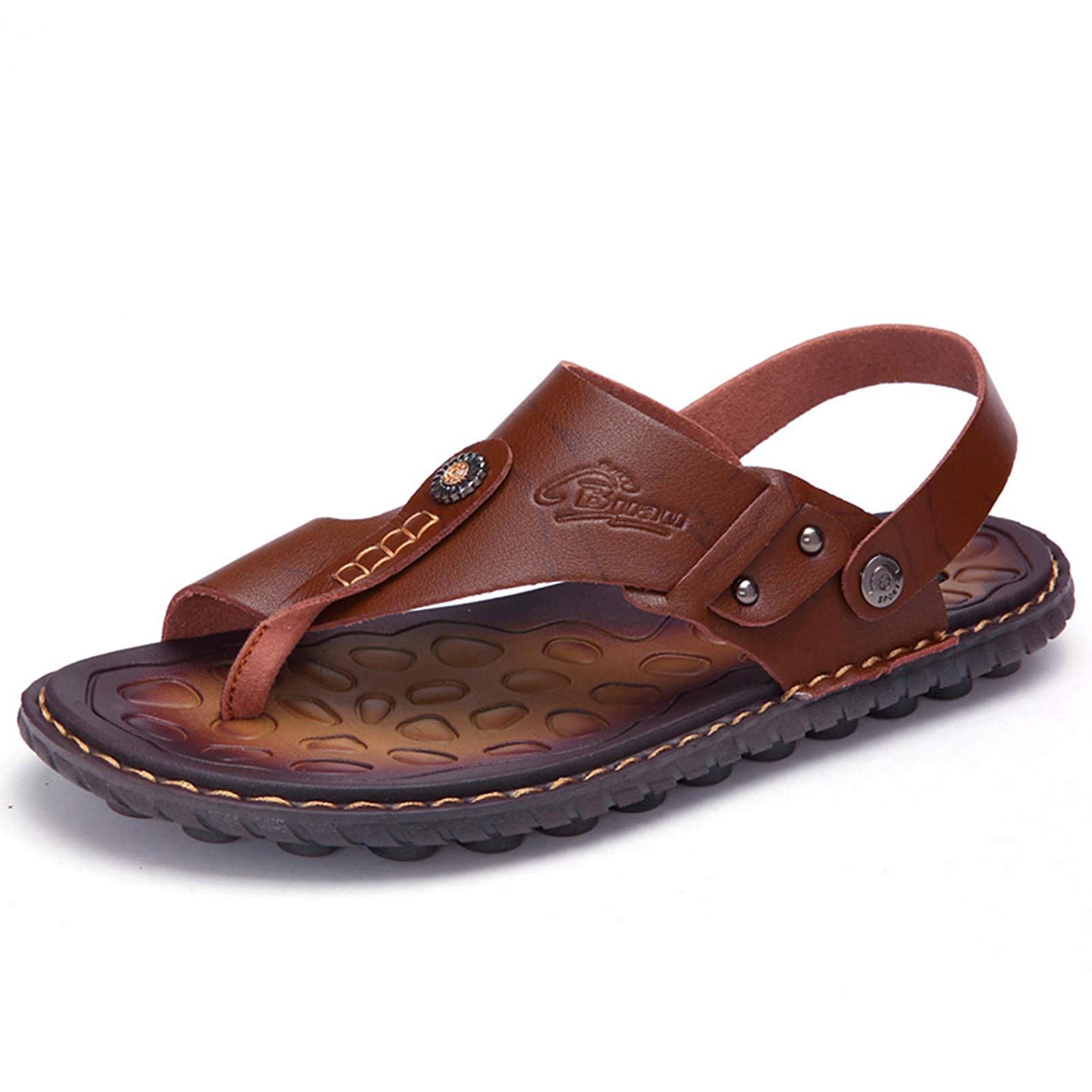 OHCHSH Flip Flops Mens Sandals Toe Ring Style Flat Sandals Shoes Microfiber Leather US 9.5