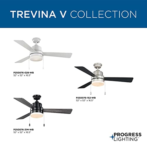 Progress Lighting P250076-028-WB Trevina V 3-Blade Modern Indoor Ceiling Fan Satin White with Light Kit and White Opal Shade