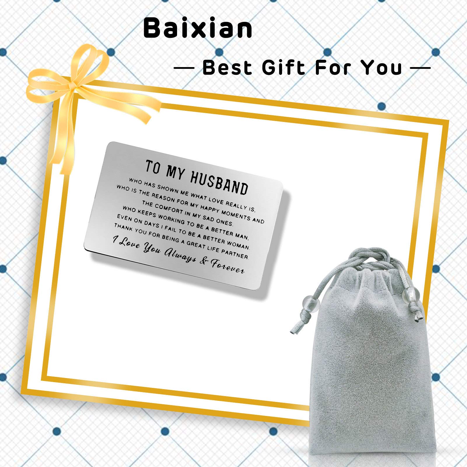 Husband Gift Ideas Metal Wallet Card Inserts for Husband from Wife Unique Mini Love Note for Men Anniversary Birthday Wedding Deployment Gifts for Him, I Love You Gift for Husband