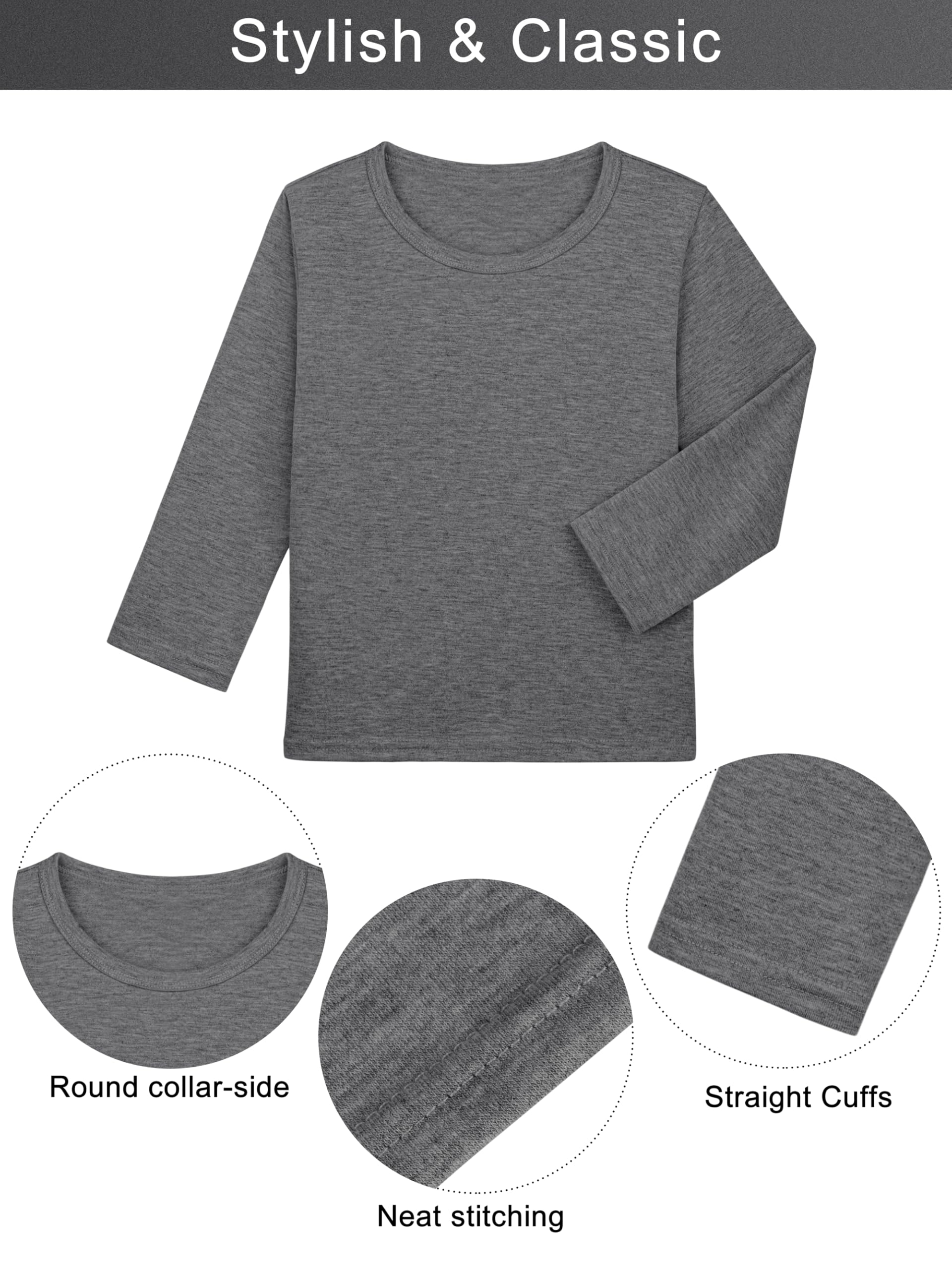 Cooraby 5 Pack Boys' Long Sleeve Crewneck Kids Soft T-Shirts Top