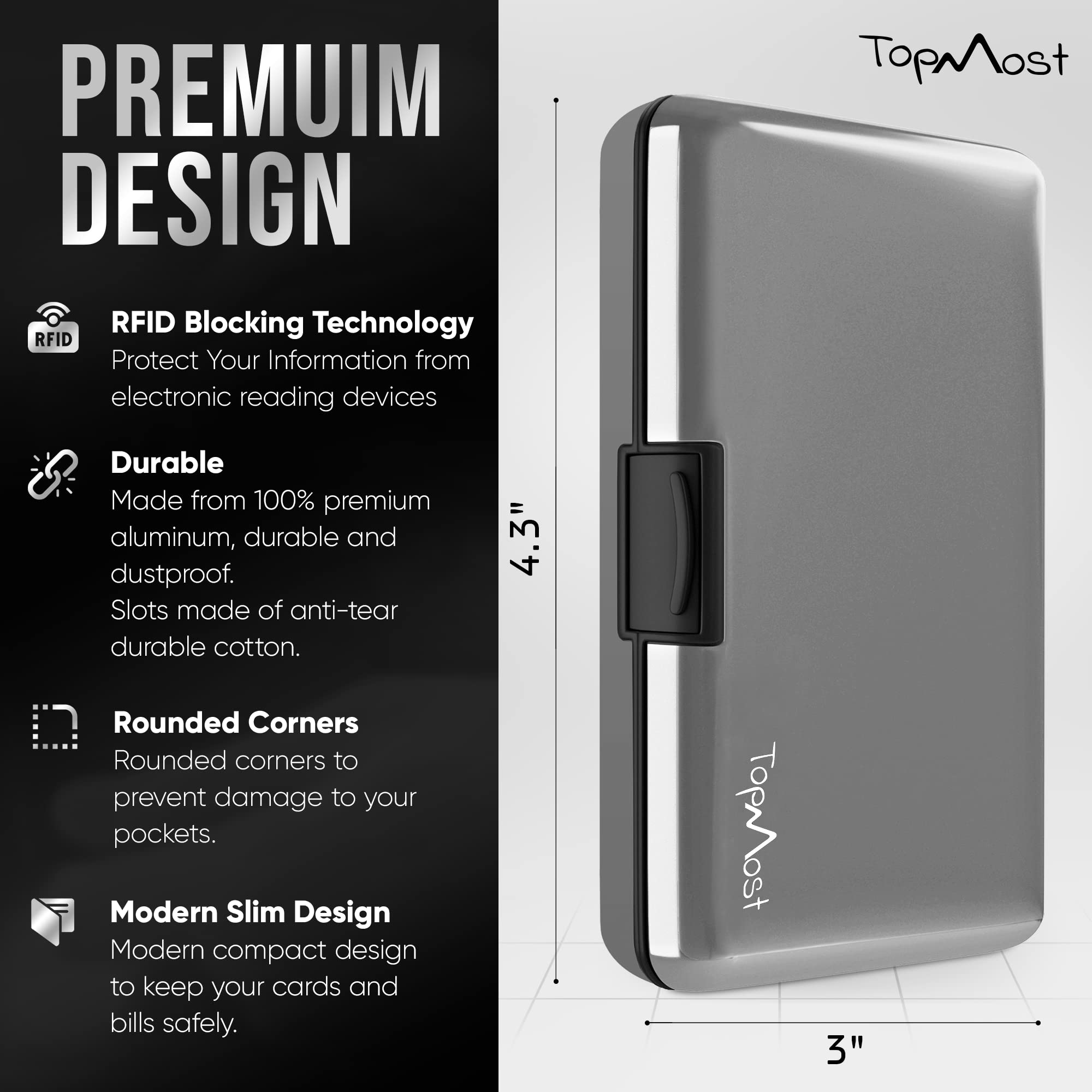 TopMost Aluminum Wallet, Card Case Wallet, Metal RFID Credit Card Holder for Men & Women, 6 Cotton Slots for 12 Cards And Bills, Rfd Protective (Silver)