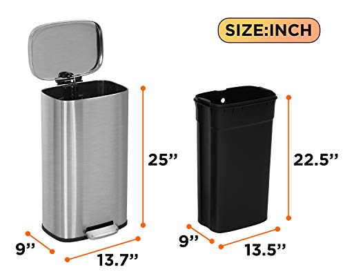 Kitchen Trash Can with Lid Step Trash Bin, 8 Gallon/ 30L Brushed Stainless Steel Fingerprint-Proof Garbage Can for Office Study Bedroom Bathroom Trash Can