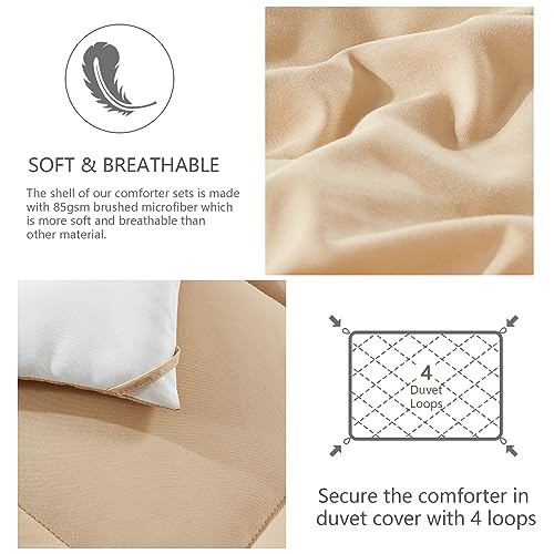NexHome Twin Comforter Set - Khaki Comforter Twin Size Bedding Set - Soft Down Alternative Comforter Bed Set All Seasons 2 Pieces for Kids Boys Girls- 1 Comforter (68"x88") + 1 Pillow Sham (20"x26")