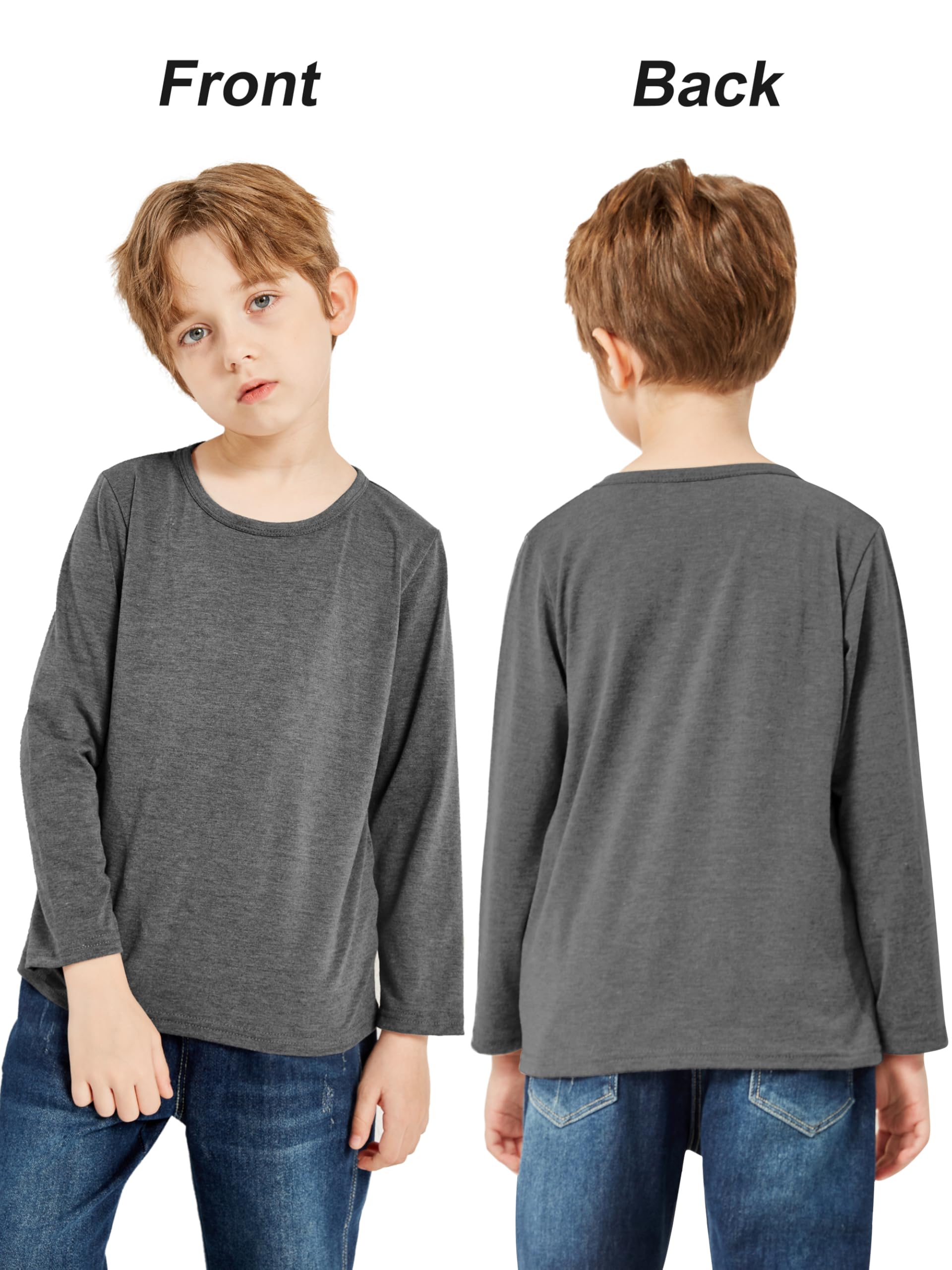 Cooraby 5 Pack Boys' Long Sleeve Crewneck Kids Soft T-Shirts Top