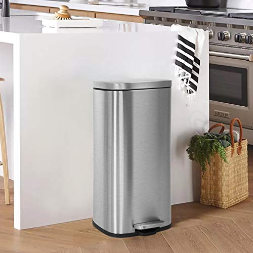Kitchen Trash Can with Lid Step Trash Bin, 8 Gallon/ 30L Brushed Stainless Steel Fingerprint-Proof Garbage Can for Office Study Bedroom Bathroom Trash Can