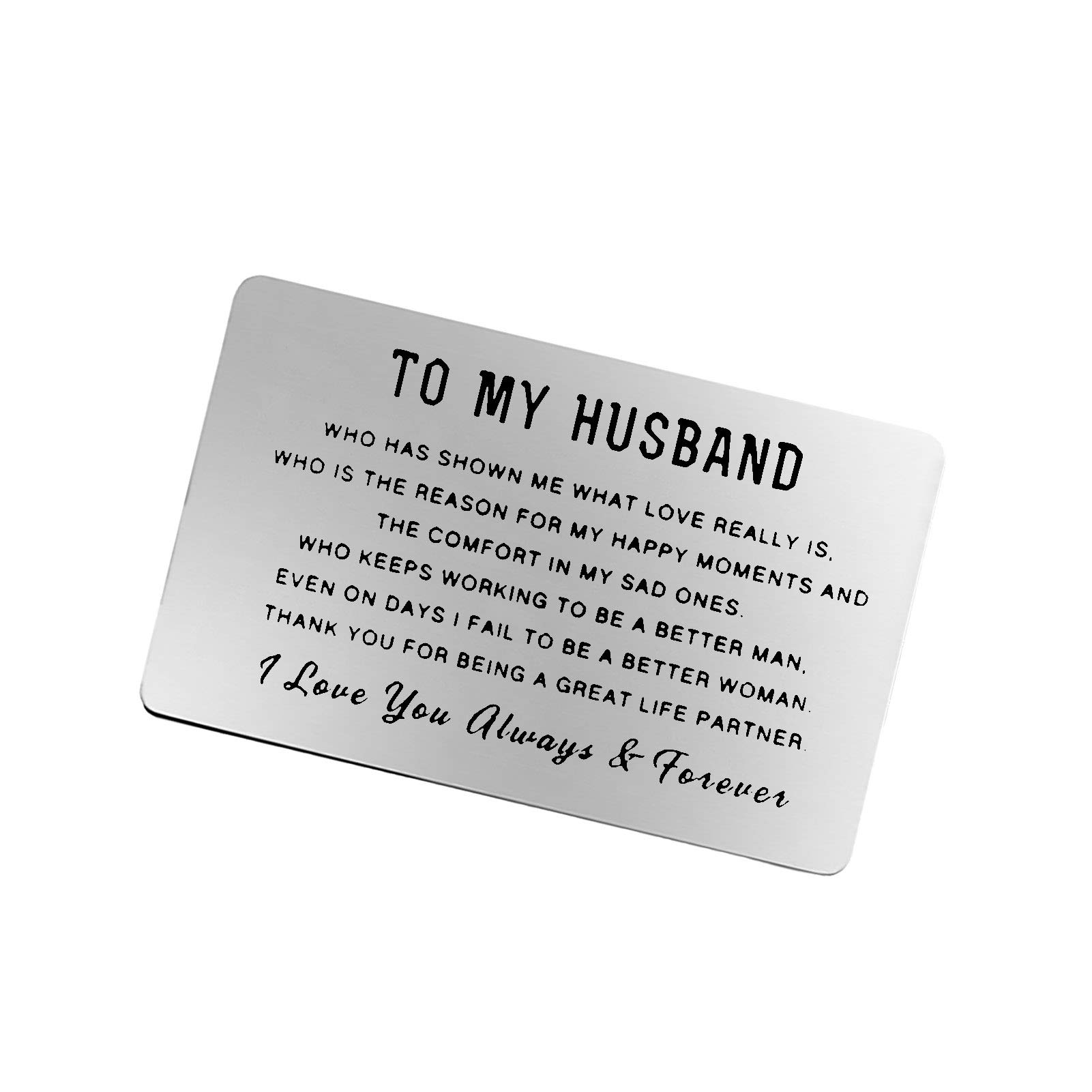 Husband Gift Ideas Metal Wallet Card Inserts for Husband from Wife Unique Mini Love Note for Men Anniversary Birthday Wedding Deployment Gifts for Him, I Love You Gift for Husband