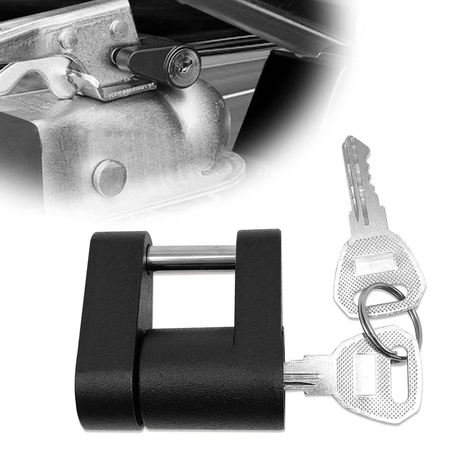 Black Trailer Hitch Coupler Lock Trailer Hitch Lock Tow Boat RV Truck Car's Coupler Heavy Duty Steel Trailer Tongue Locks(1pack)