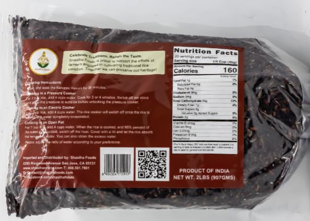 Shastha Herritage Rice - Karuppu Kavuni Each Pack 2 Lbs (Pack of 2) Total 4 Lbs