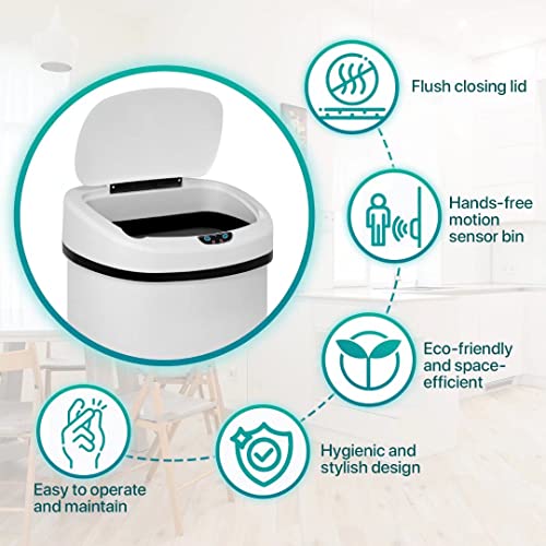 NiamVelo 13 Gallon Kitchen Trash Can Bathroom Trash Can Automatic Sensor Stainless Steel Trash Can Garbage Can with Lid by 4xC Batteries for Kitchen, Bathroom,Rest Room,Office, White