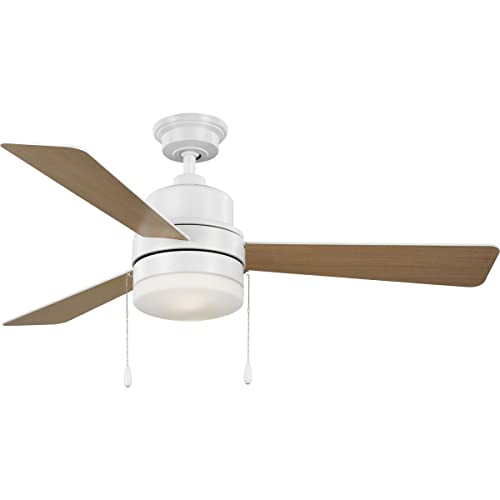 Progress Lighting P250076-028-WB Trevina V 3-Blade Modern Indoor Ceiling Fan Satin White with Light Kit and White Opal Shade
