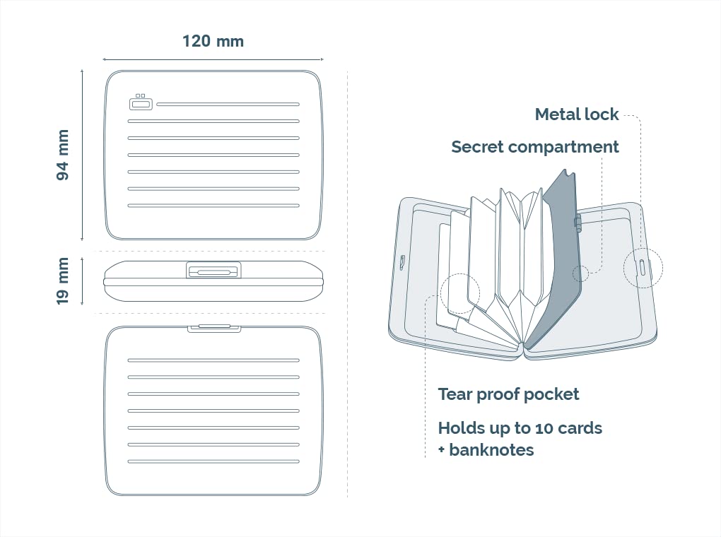 ÖGON -DESIGNS- Aluminum wallet, Large capacity with metal lock, RFID Protection against fraud and demagnetization, Smart Case OSLO Large model