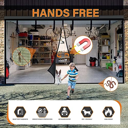 Garage Door Screen for 1 Car 9x7Ft - Magnetic Closure, Reinforced Fiberglass Mesh, Heavy Duty Weighted Bottom, Hands-Free Operation, Easy Assembly & Pass-Through