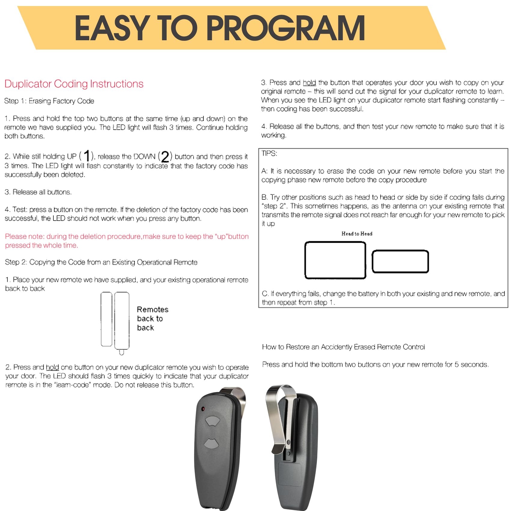 M3-2312 315 MHz 2-Button Garage Door Opener Remote Compatible with Marantec M4500e, M4700e, Martin DC3700, DC2500 with Sun Visor Clip, Gray, 2 Pack