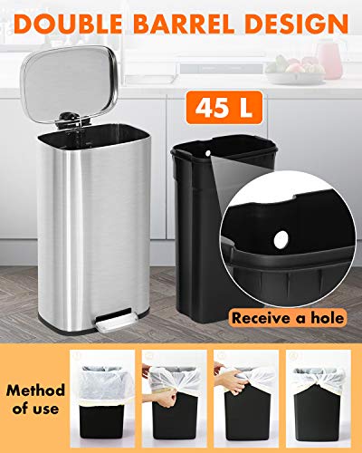 Kitchen Trash Can with Lid Step Trash Bin, 8 Gallon/ 30L Brushed Stainless Steel Fingerprint-Proof Garbage Can for Office Study Bedroom Bathroom Trash Can