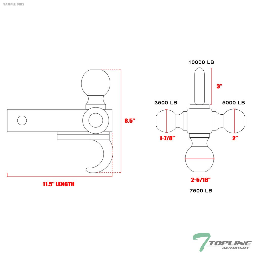 Universal 3-in-1 Rear Bumper Trailer Tow Hitch Loaded Tri-Ball Mount with Pin & Clip Kit Compatible with 2" x 2" Towing Receiver Tube