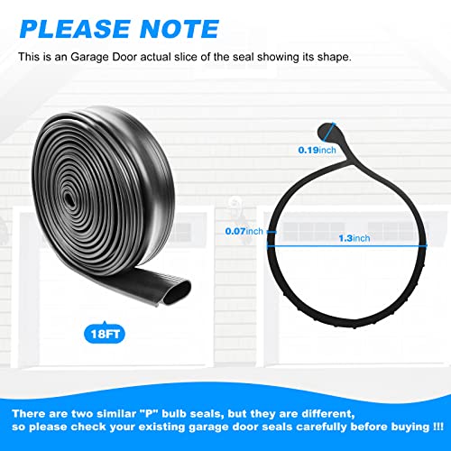 Weatherproofing Garage Door Seals Fits Overhead Door P-Bulb Garage Door Bottom Weather Seal,Replacement Overhead 18FT Wide Doors (Black) (18FT)