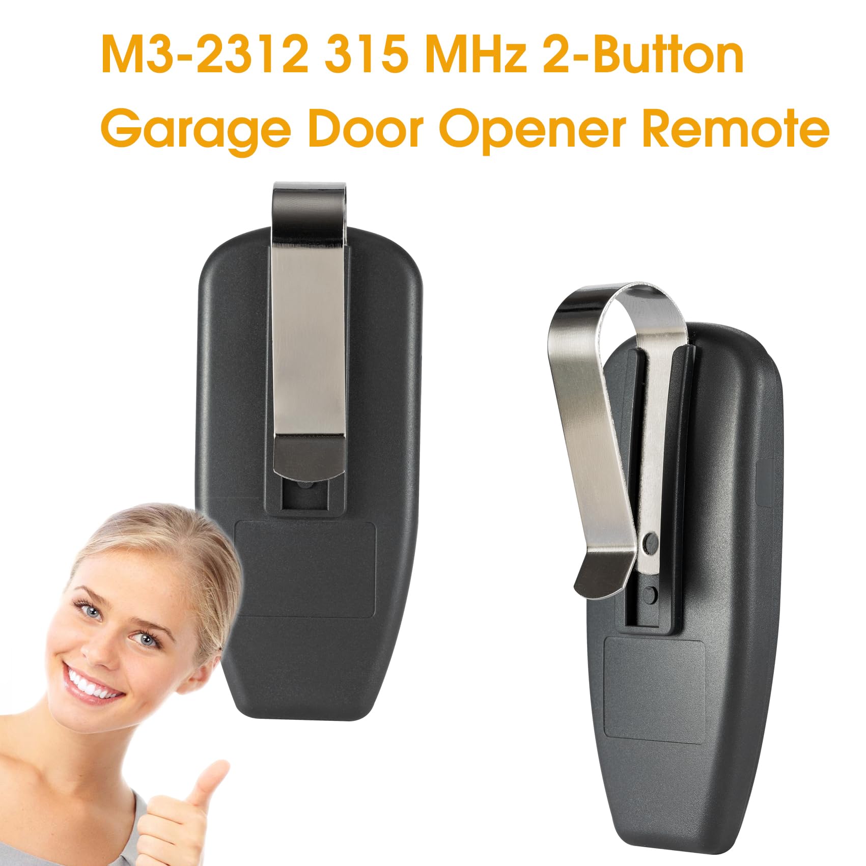 M3-2312 315 MHz 2-Button Garage Door Opener Remote Compatible with Marantec M4500e, M4700e, Martin DC3700, DC2500 with Sun Visor Clip, Gray, 2 Pack