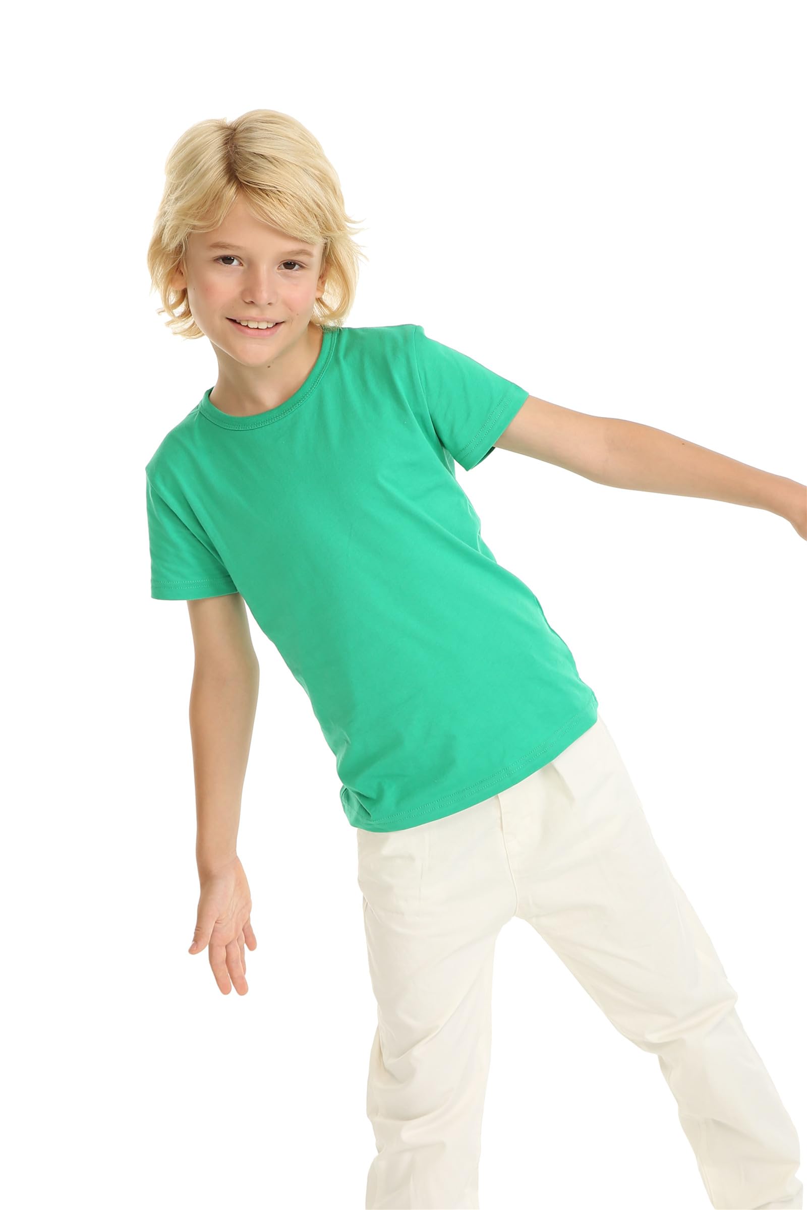 Mud Kingdom Big Boys T-Shirt Short Sleeve Summer Holiday Plain Green Size 10-12 Soft