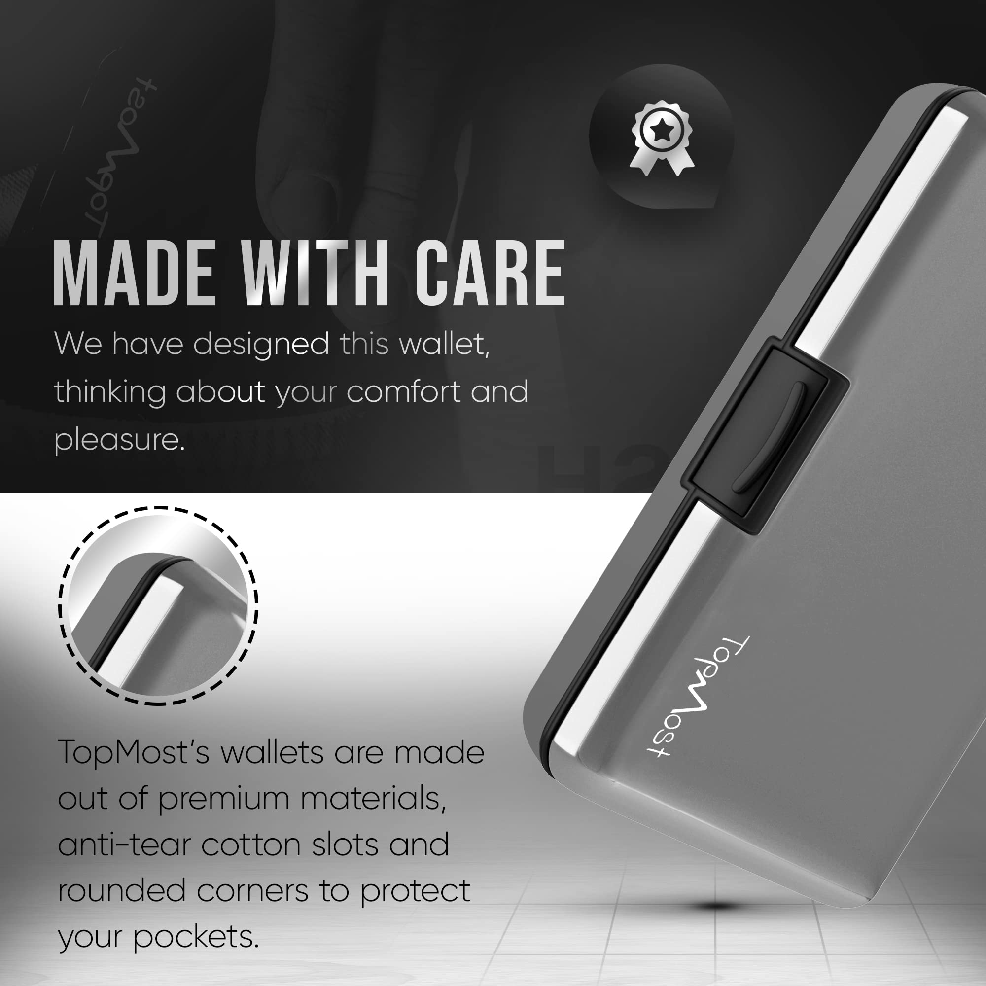 TopMost Aluminum Wallet, Card Case Wallet, Metal RFID Credit Card Holder for Men & Women, 6 Cotton Slots for 12 Cards And Bills, Rfd Protective (Silver)