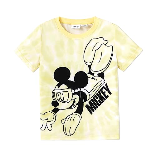 Disney Mickey and Friends Kids Boys Girls Solid Character Print Short-Sleeve Cotton Tees T-Shirts Tops 2PCS Blue&Yellow 9-10Years