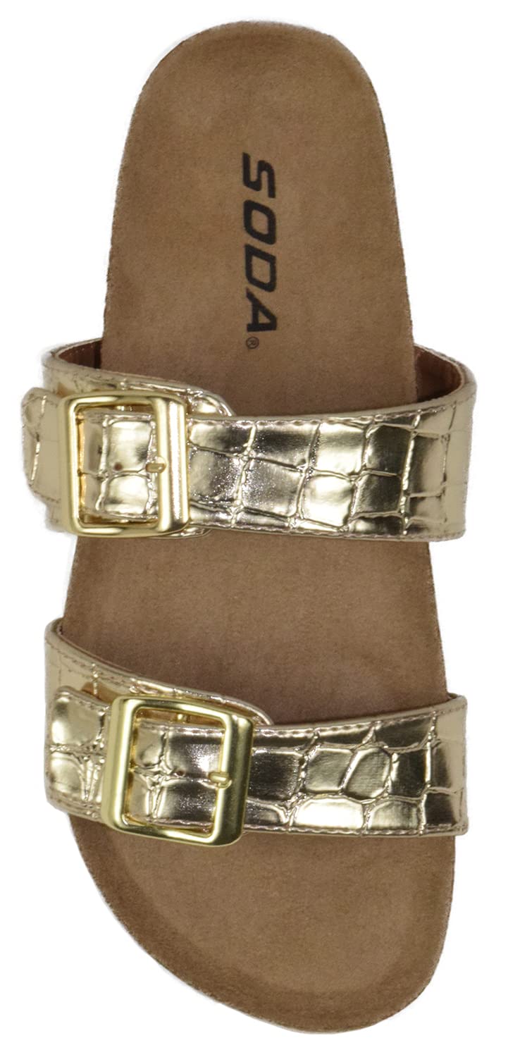 Soda Shoes Women Sandals Footbed Double Strap Functional Buckles Gladiator DUNYA-S (Gold, 10)