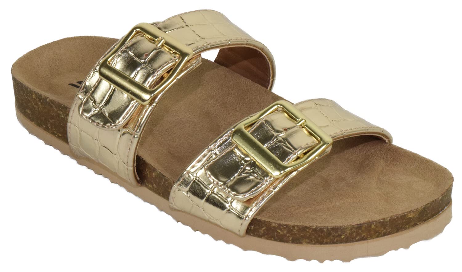 Soda Shoes Women Sandals Footbed Double Strap Functional Buckles Gladiator DUNYA-S (Gold, 10)
