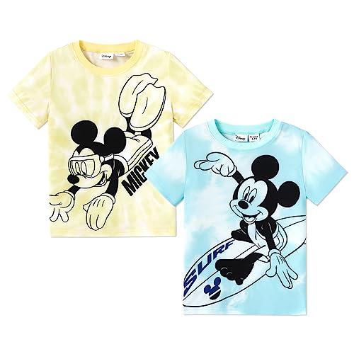 Disney Mickey and Friends Kids Boys Girls Solid Character Print Short-Sleeve Cotton Tees T-Shirts Tops 2PCS Blue&Yellow 9-10Years