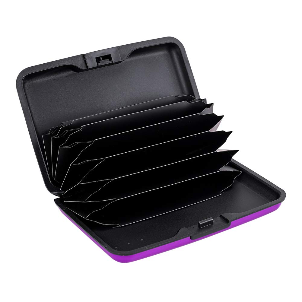 ELFISH Mini RFID Aluminum Wallet Credit Cards Holder Business Card Case Metal ID Case for Men Women (Purple)