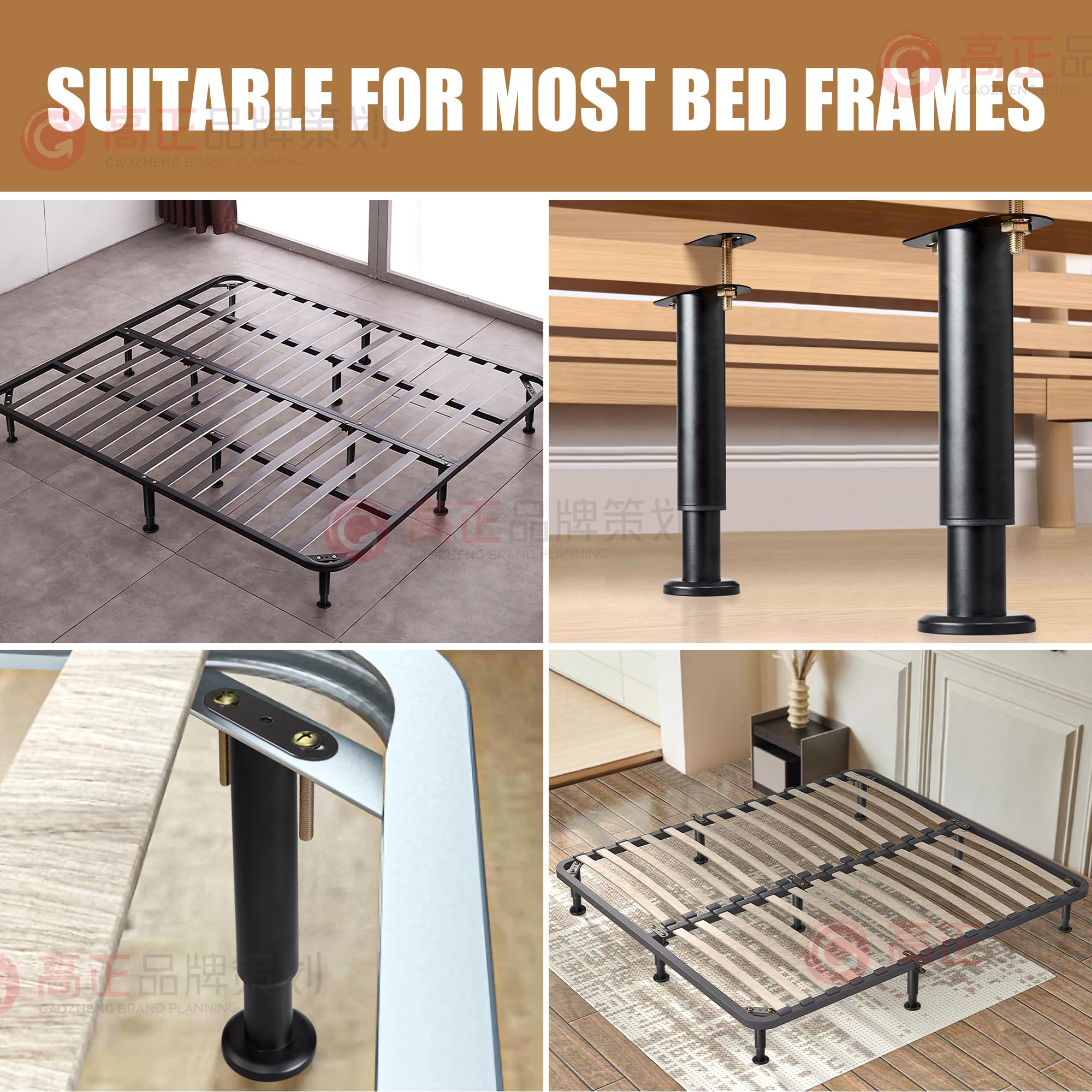 4 Pack Adjustable Height Center Support Leg for Bed Frame, Upgrade Under Bed Support Leg with Wider Base, Bed Support Legs for Wood Slats, Bed Frame Legs Replacement, Patas para Cama Queen De Madera