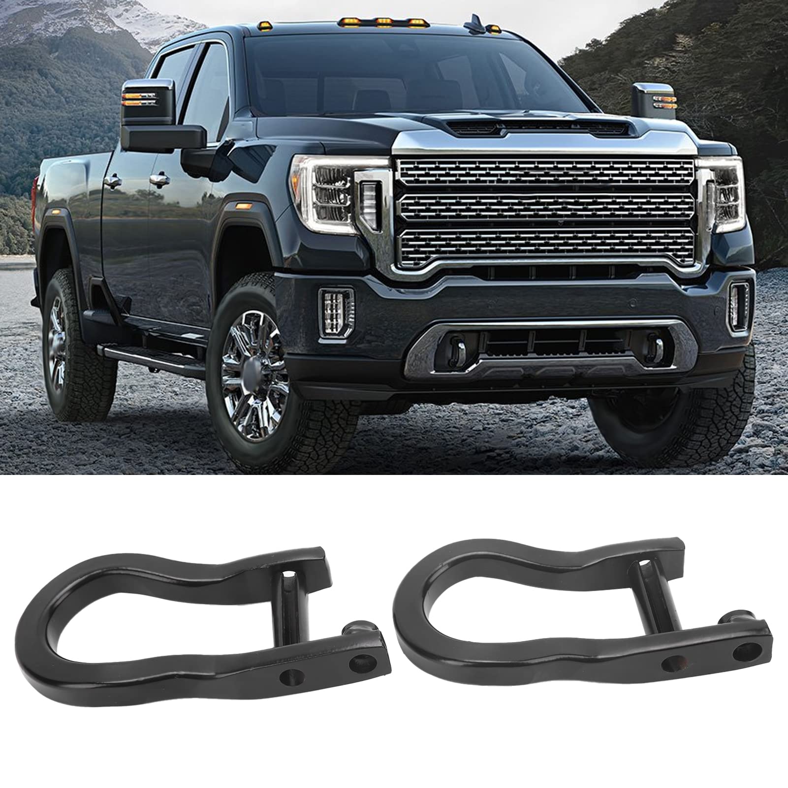 Aramox Front Recovery Hook Fit for, Pair Front Tow Hooks Black Heavy Duty Bow Shackles 84072463