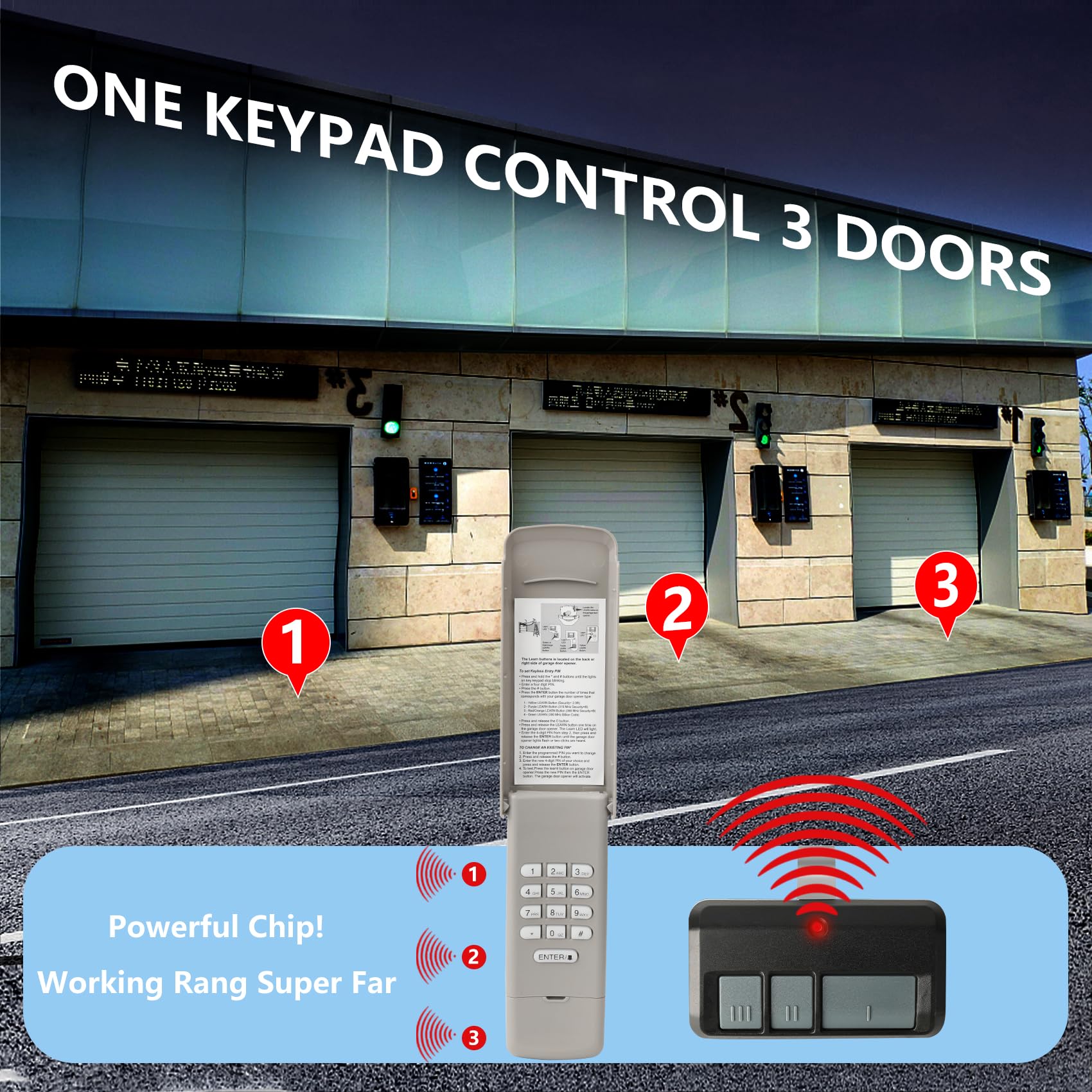 MIV 877MAX Garage Door Keypad, with 2 Pack 893MAX Opener Remote, Compatible with LiftMaster/Chamberlain/Craftsman Garage Door Opener Since 1993