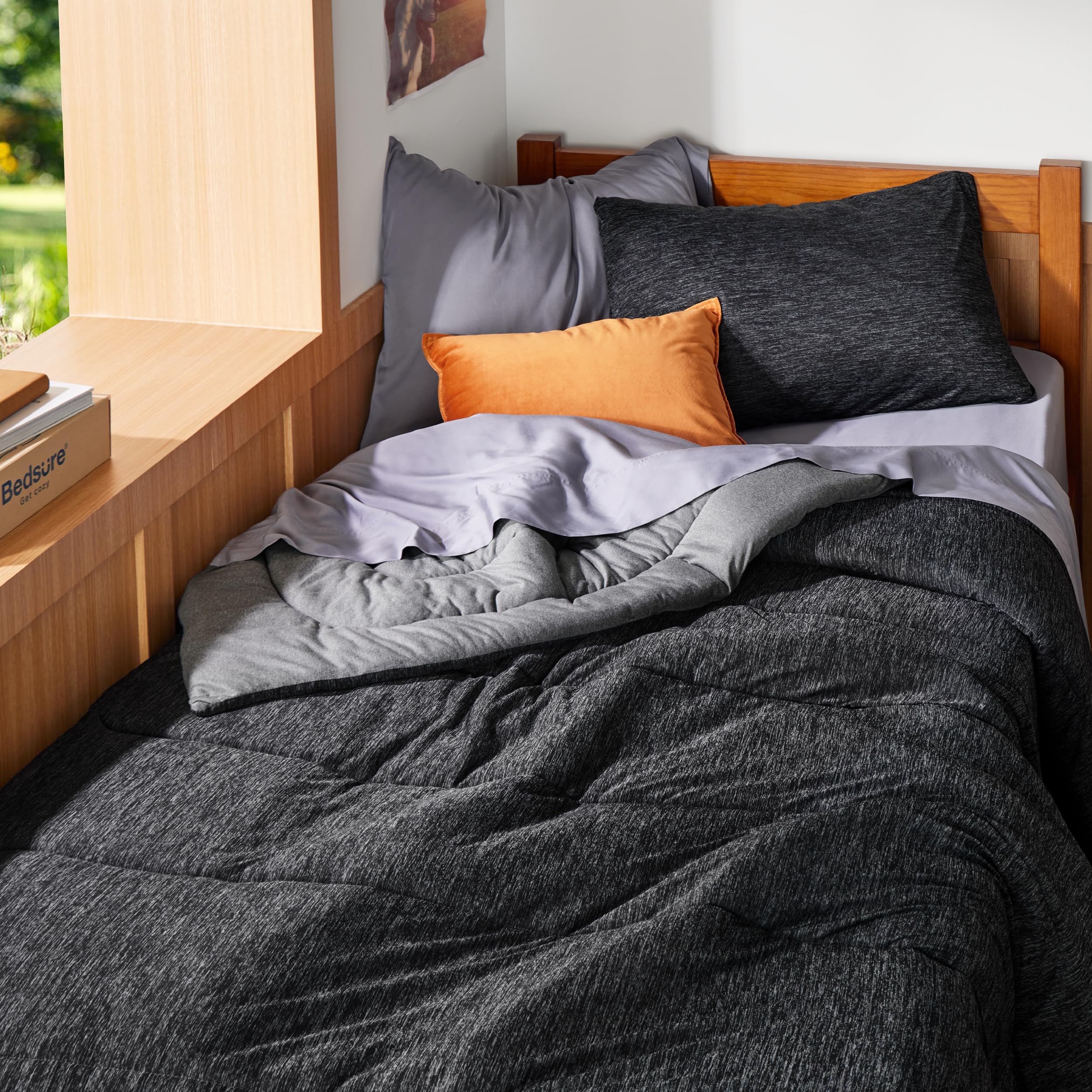 Bedsure Twin/Twin XL Comforter Set - Cooling and Warm Bed Set, Charcoal Black Reversible Bedding for All Season, 2 Pieces, 1 Twin/Twin XL Size Comforter (68"x88") and 1 Pillow Case (20"x26")