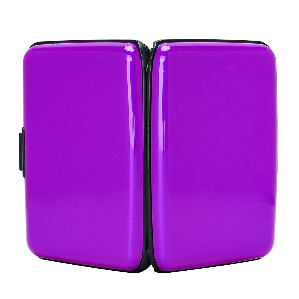 ELFISH Mini RFID Aluminum Wallet Credit Cards Holder Business Card Case Metal ID Case for Men Women (Purple)