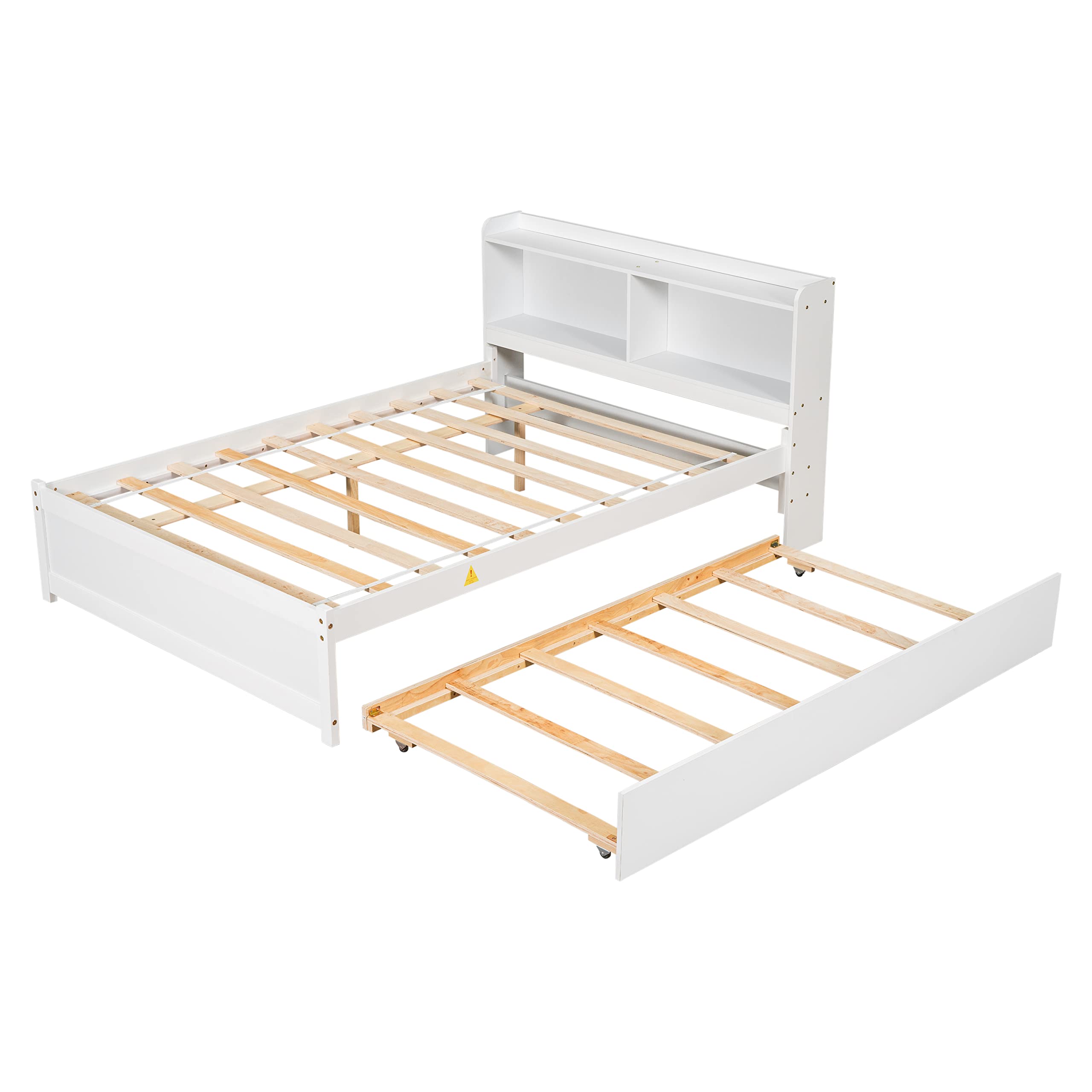 Bellemave Full Size Bed Frame with Trundle,Captain’s Bed Full with Bookcase Headboard,Wooden Platform Bed Trundle Bed for Kids, Teens(Full,White)