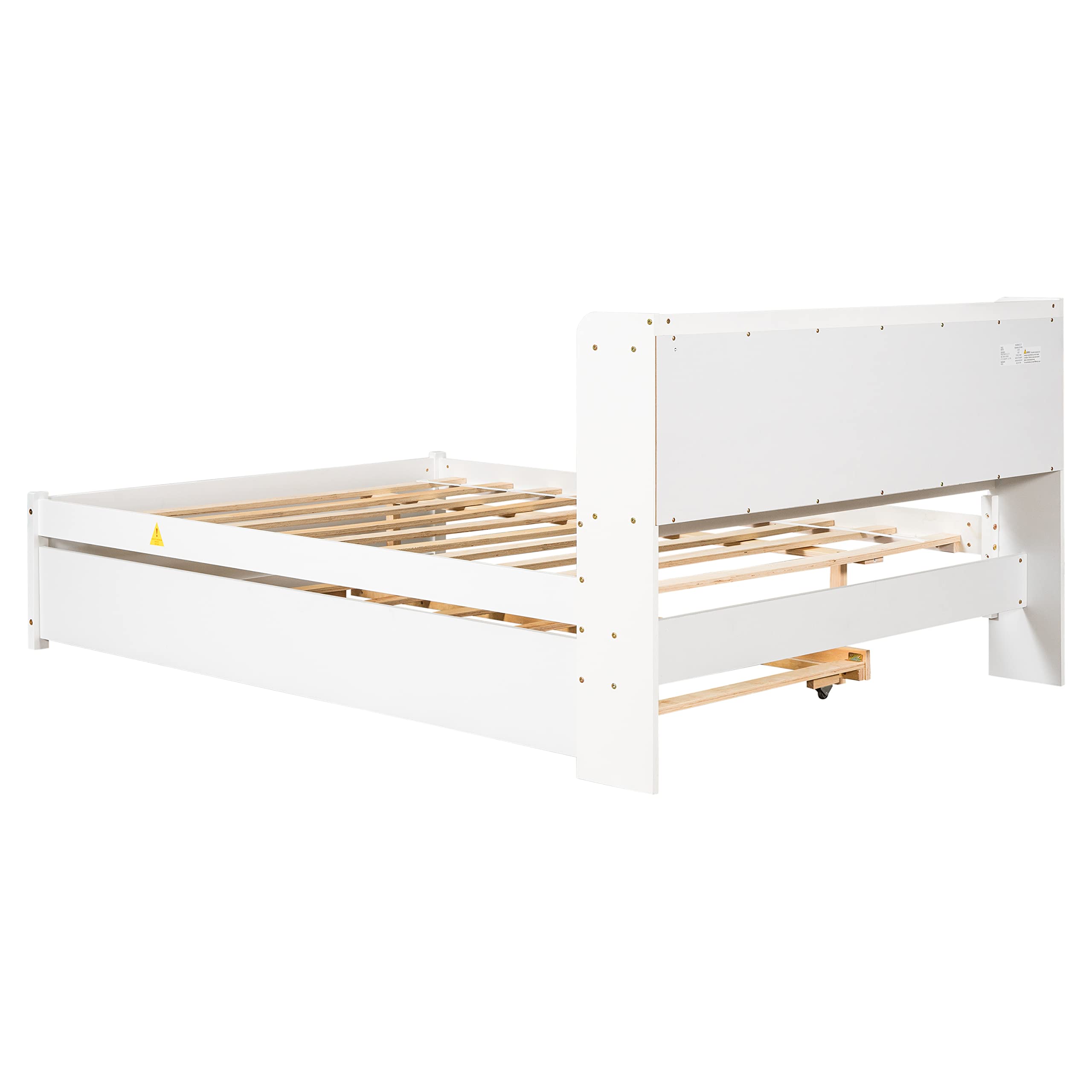 Bellemave Full Size Bed Frame with Trundle,Captain’s Bed Full with Bookcase Headboard,Wooden Platform Bed Trundle Bed for Kids, Teens(Full,White)
