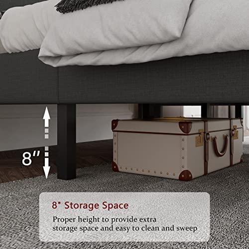 King Size Bed Frame with Headboard, Upholstered Platform Bedframe with Wingback, Heavy-Duty Metal Frames with Solid Wooden Slats No Box Spring Needed (Dark Grey, King (U.S. Standard))
