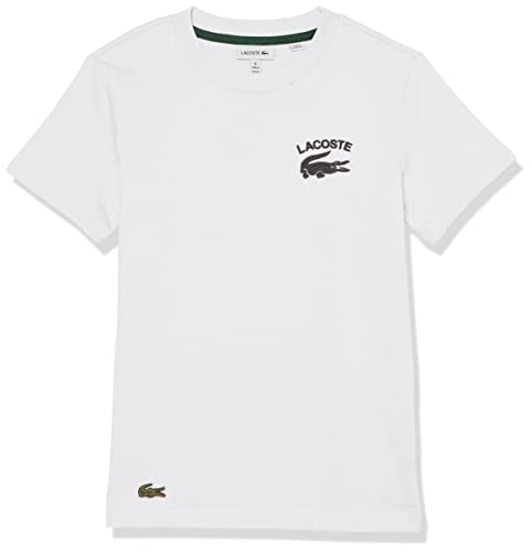Lacoste Unisex-Child Boy's Short Sleeve Regular Fit Crew Neck Tee Shirt, White, 10 Years
