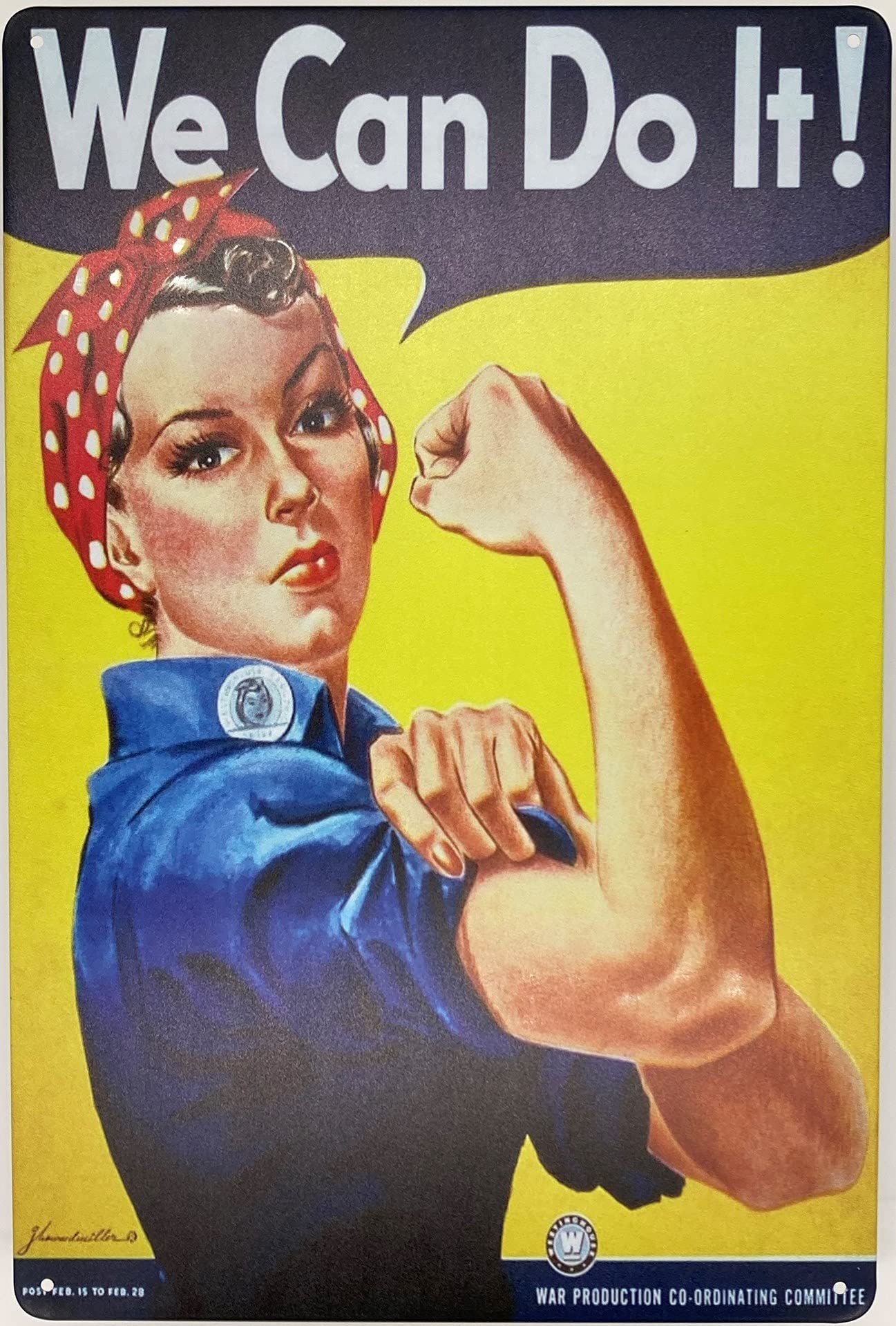 Forever_USA Tin Sign | Metal Wall Sign | WWII Rosie The Riveter We can do it War Advertising 8 x 12 in. | Fun Decorative Sign for Home Bar Room Garage Decor | Vintage & Retro Style