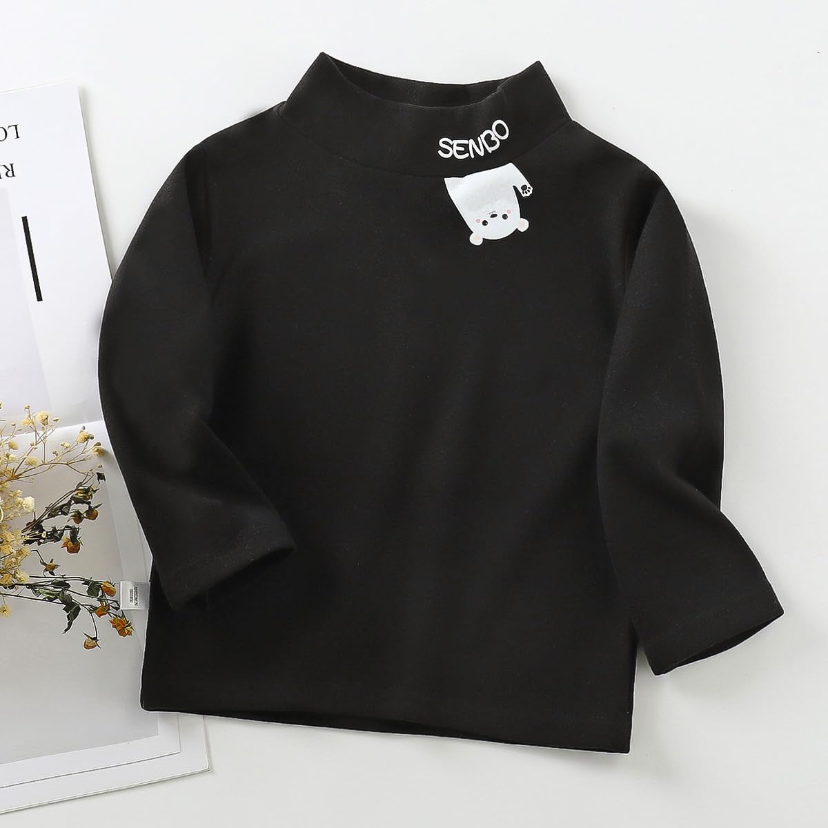 Boys Girls Thermal T-Shirt Half Collar Underwear 2-Pack Basic Soft Tops Unisex Warm Undershirts Tees Black+White 9-10Years