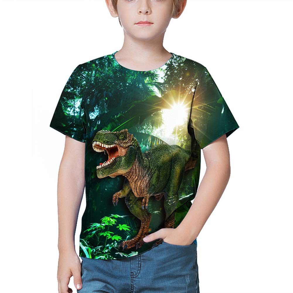 LAIDIPAS Boys Dinosaur Shirts Unisex Cool Graphic Kids T-Shirts 3D Animal Tees for Girls 8-10 Years