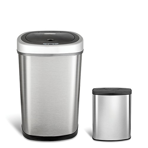 Ninestars AMZ-50-9/8-1 Automatic Touchless Motion Sensor Oval & Rectangular Trash Can Combo Set, 13 gal/2 gal, Stainless Steel