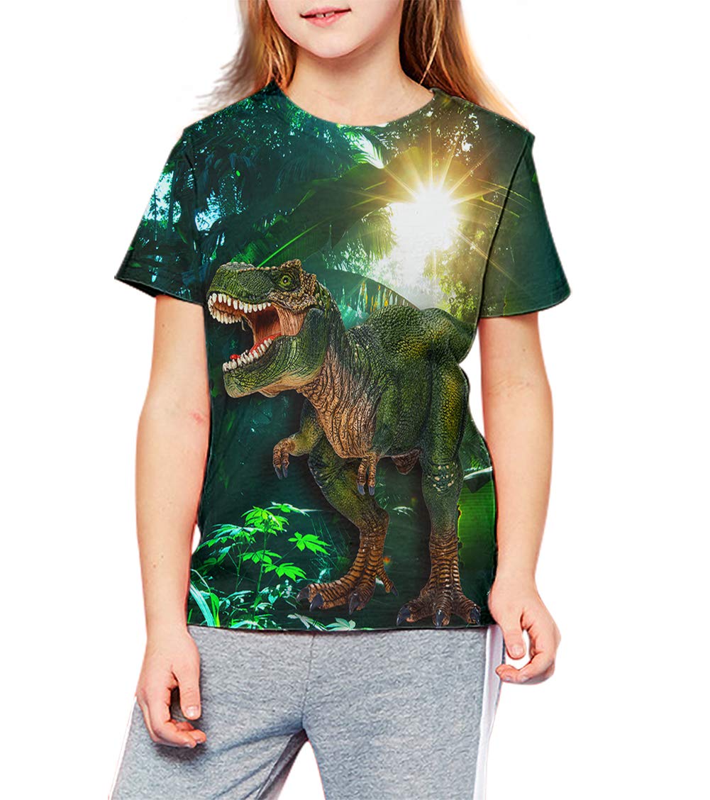 LAIDIPAS Boys Dinosaur Shirts Unisex Cool Graphic Kids T-Shirts 3D Animal Tees for Girls 8-10 Years