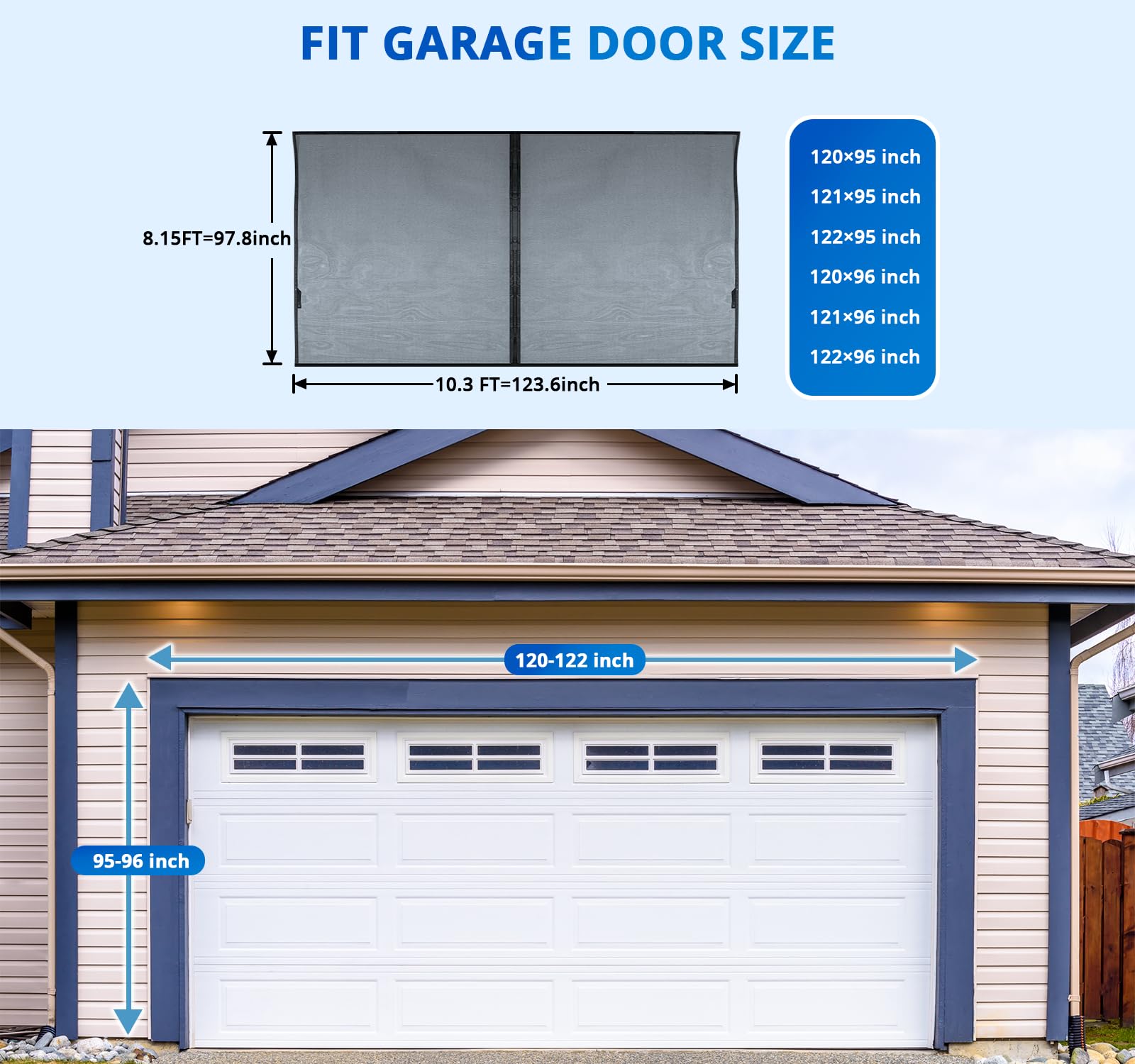 Garage Door Screen For 1 Car 10x8FT, Magnetic Screen Garage with Retractable Fiberglass Mesh and Heavy Duty Weighted Bottom, Easy Assembly & Pass, Hands Free Screen Door w/ 40 Magnets for Garage/Patio