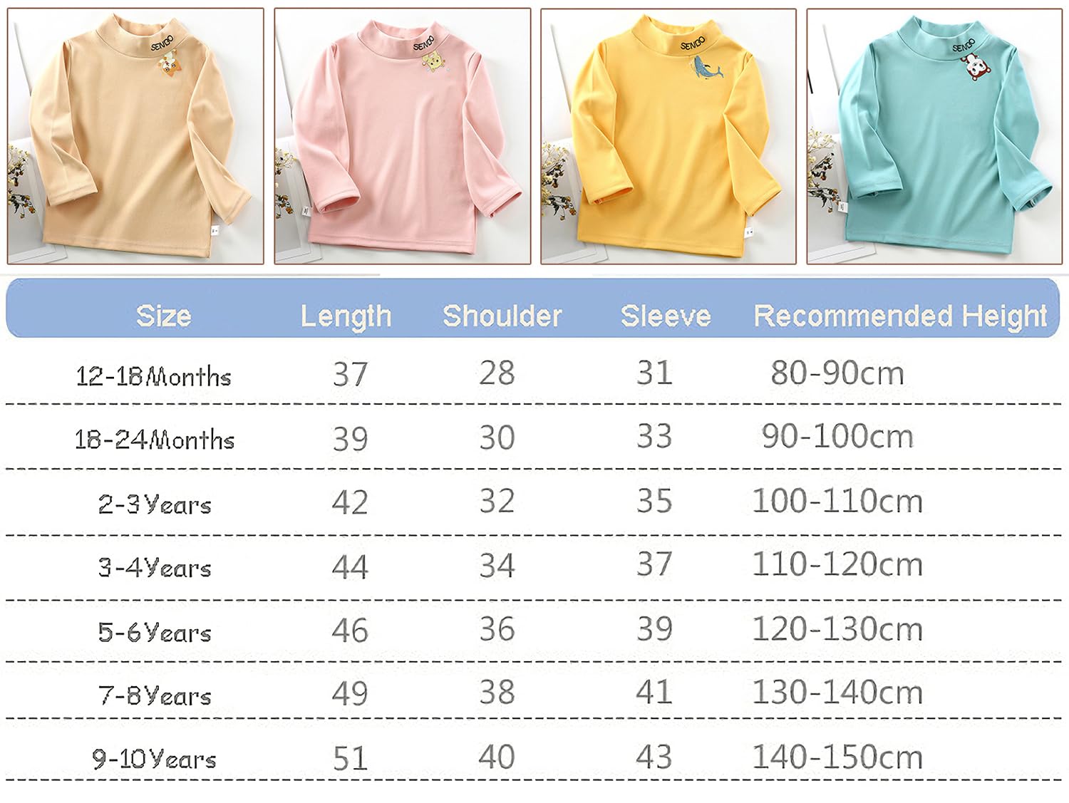 Boys Girls Thermal T-Shirt Half Collar Underwear 2-Pack Basic Soft Tops Unisex Warm Undershirts Tees Black+White 9-10Years