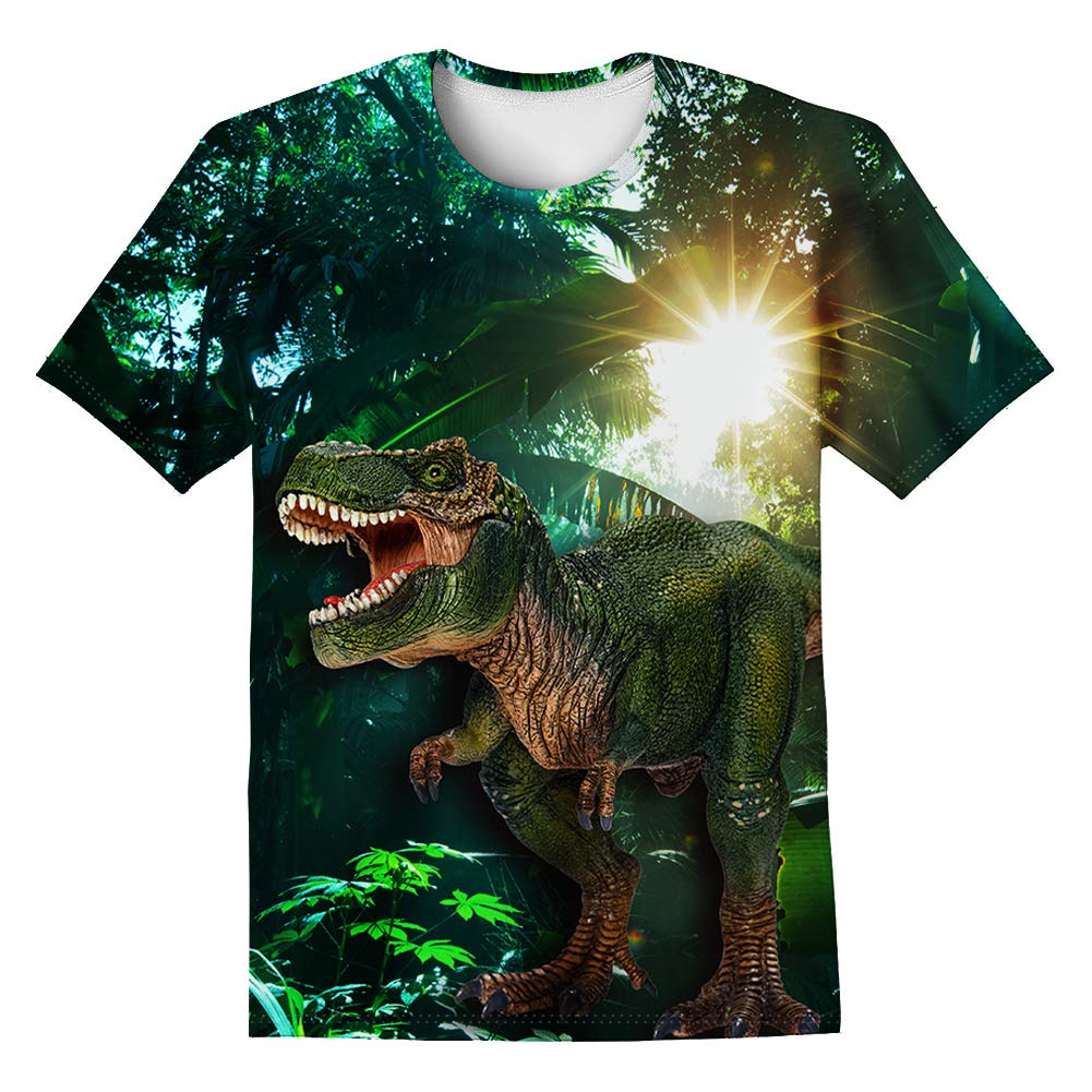 LAIDIPAS Boys Dinosaur Shirts Unisex Cool Graphic Kids T-Shirts 3D Animal Tees for Girls 8-10 Years
