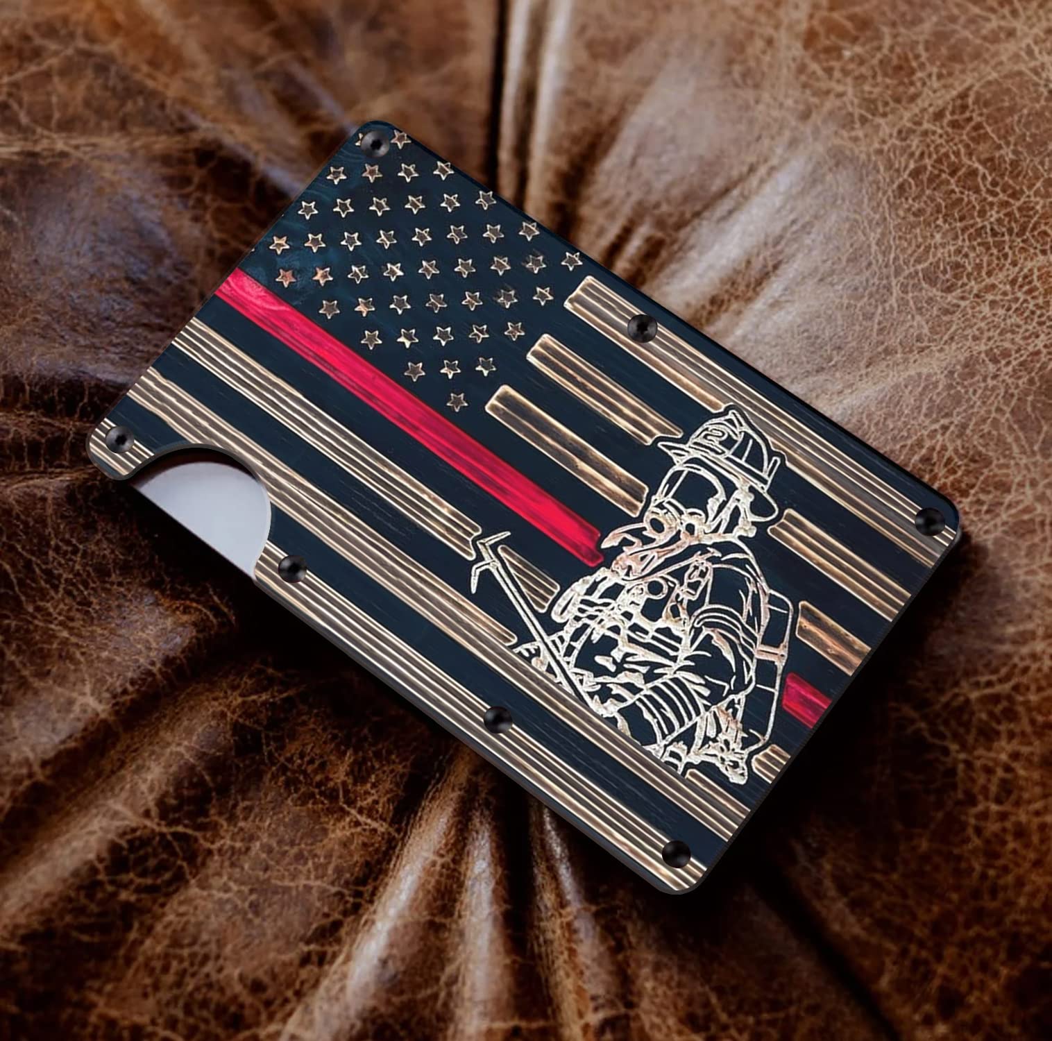 MIKENCO Firefighter Gifts for Men Fire Wallet Helmet Fireman Tools Fighter Dept Department Card Holder Metal Aluminum Firefighter Wallet