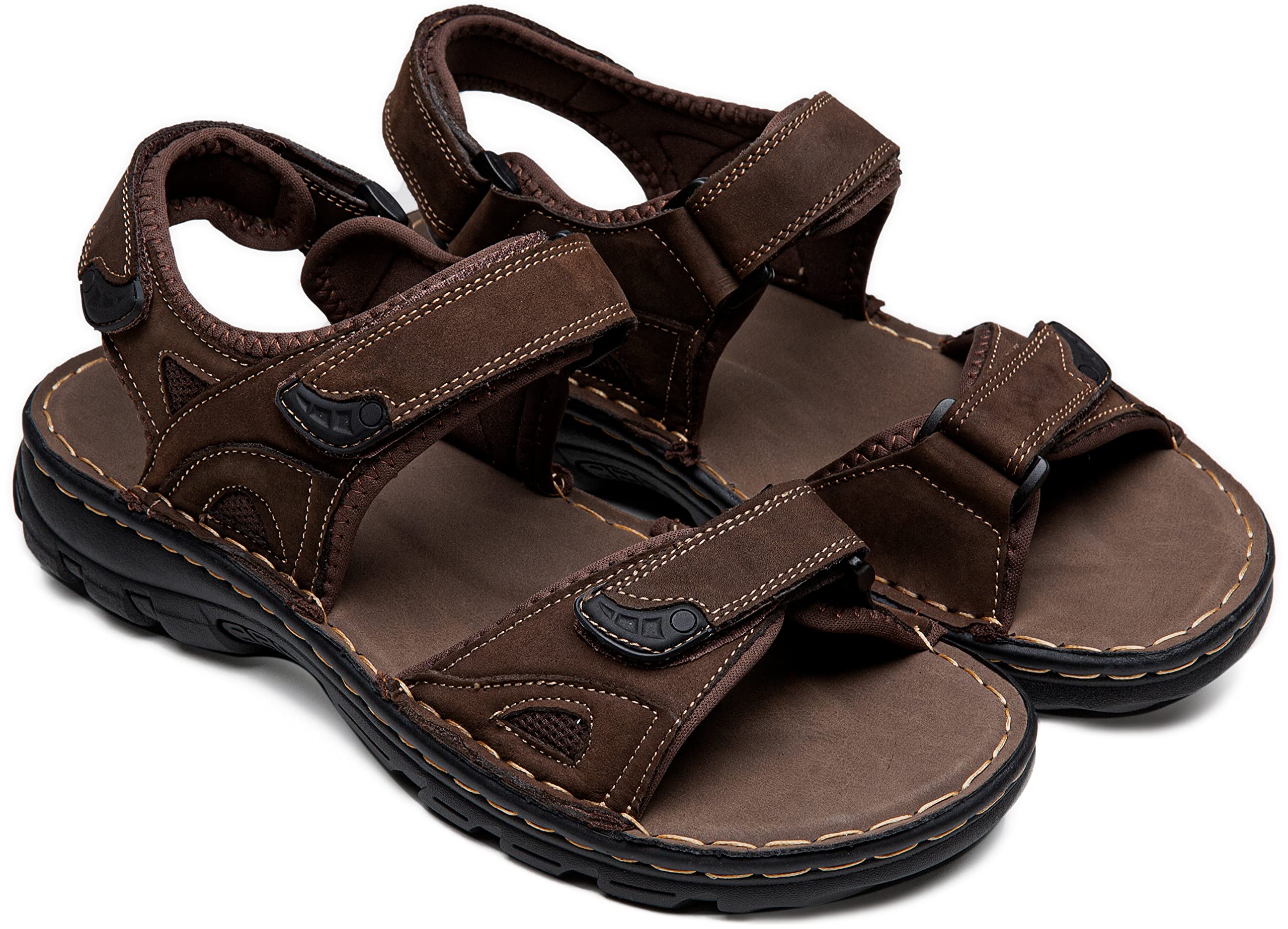 Jousen Men's Leather Sandals Arch Support Summer Outdoor and Indoor Beach Open Toe Fishermans Sandals for Men (AMY2010 Dark Brown 10)